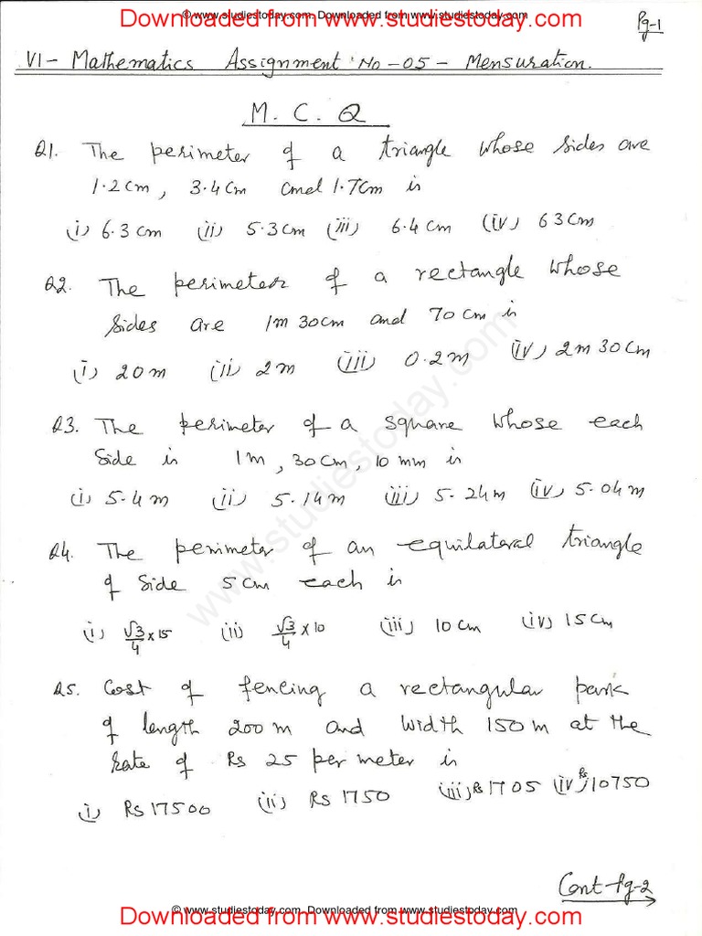 CBSE Class 7 Mathematics Mensuration Worksheet Set B | PDF