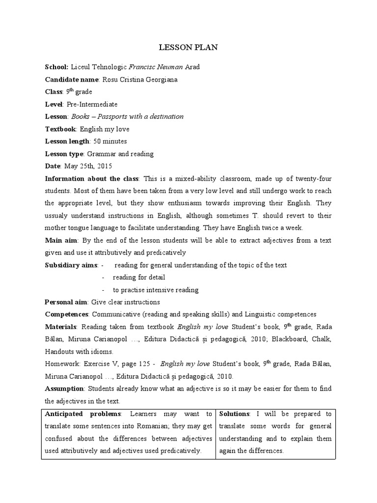LESSON PLAN Books - Passport With A Destination 9th Grade | PDF ...