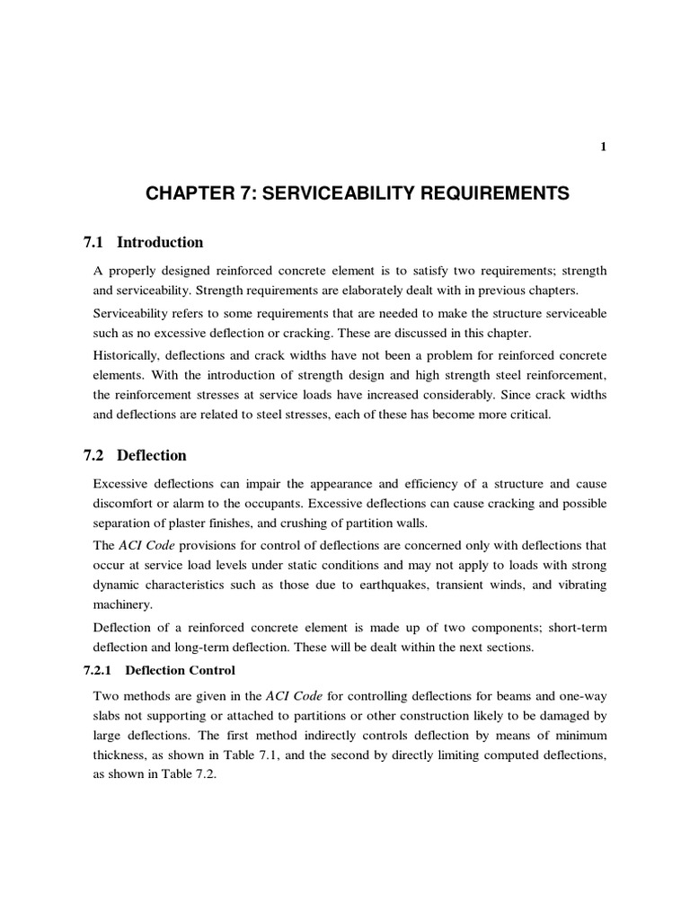 Chapter 7: Serviceability Requirements: 7.2.1 Deflection Control ...