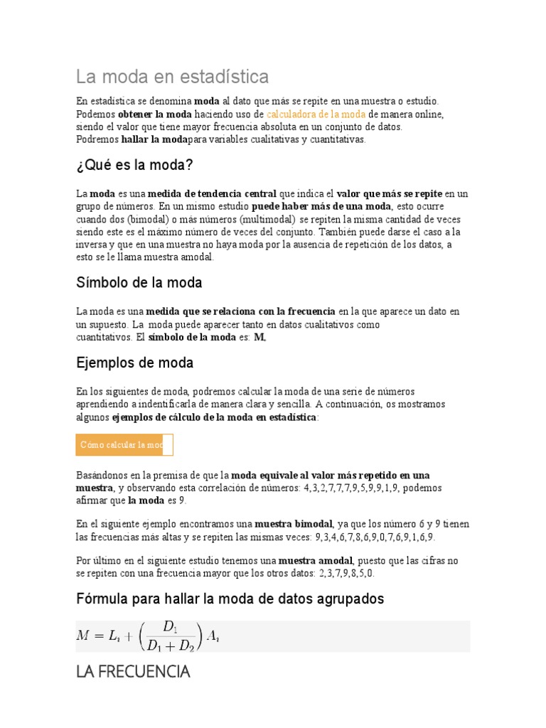 La moda en estadística: definición y ejemplos | PDF
