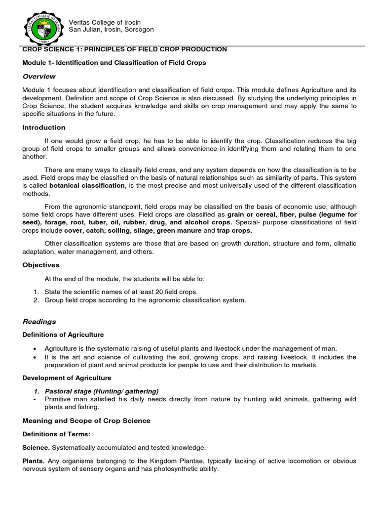 Crop Science 1 Module 1 | PDF | Legume | Cereals
