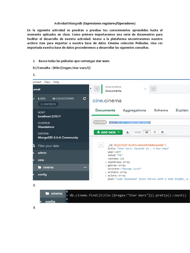 Actividad Mongodb CRUD + Expresiones Regulares | PDF