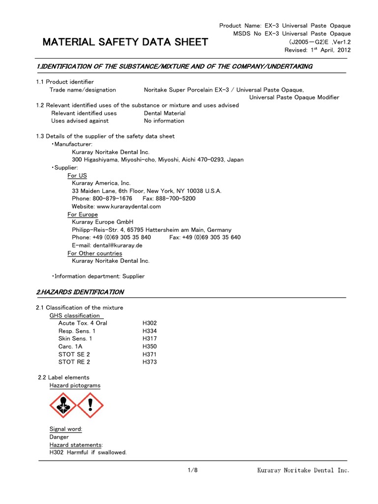 Material Safety Data Sheet: 1.identification of The Substance/Mixture ...