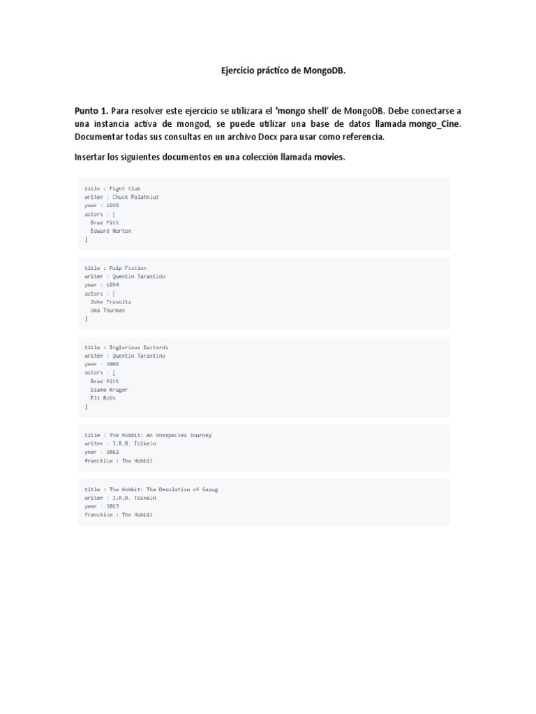 Ejercicio Práctico de MongoDB | PDF | Bilbo Baggins | Mongo Db