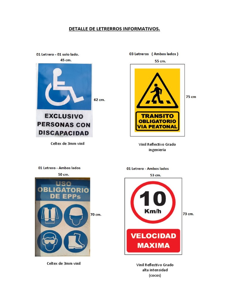 Detalle de Letreros Informativos | PDF