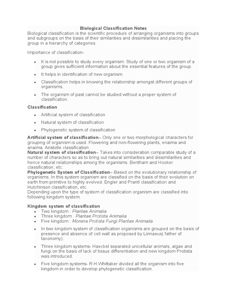 Chapter-2 - Biological Classification Notes | PDF | Taxonomy (Biology ...