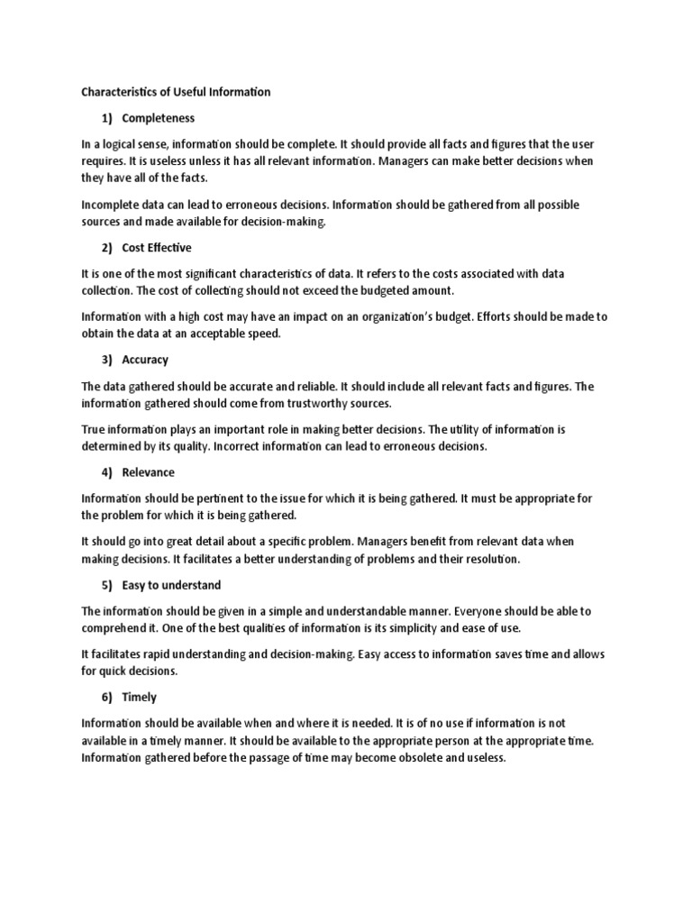 Key Characteristics of Useful Information | PDF | Career & Growth ...
