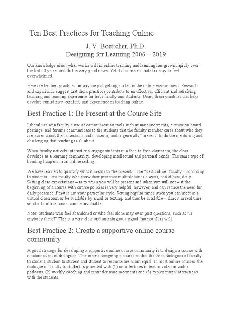 Best Practices for Online Teaching | PDF | Educational Technology ...