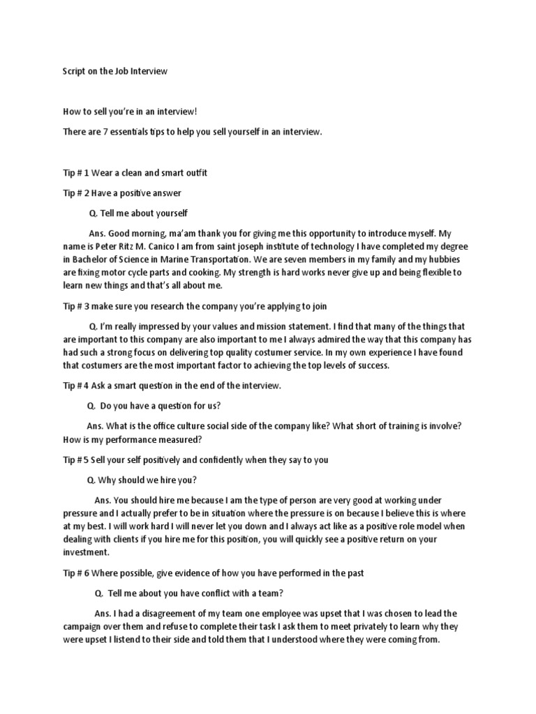 Script On The Job Interview | PDF | Job Interview | Cognition