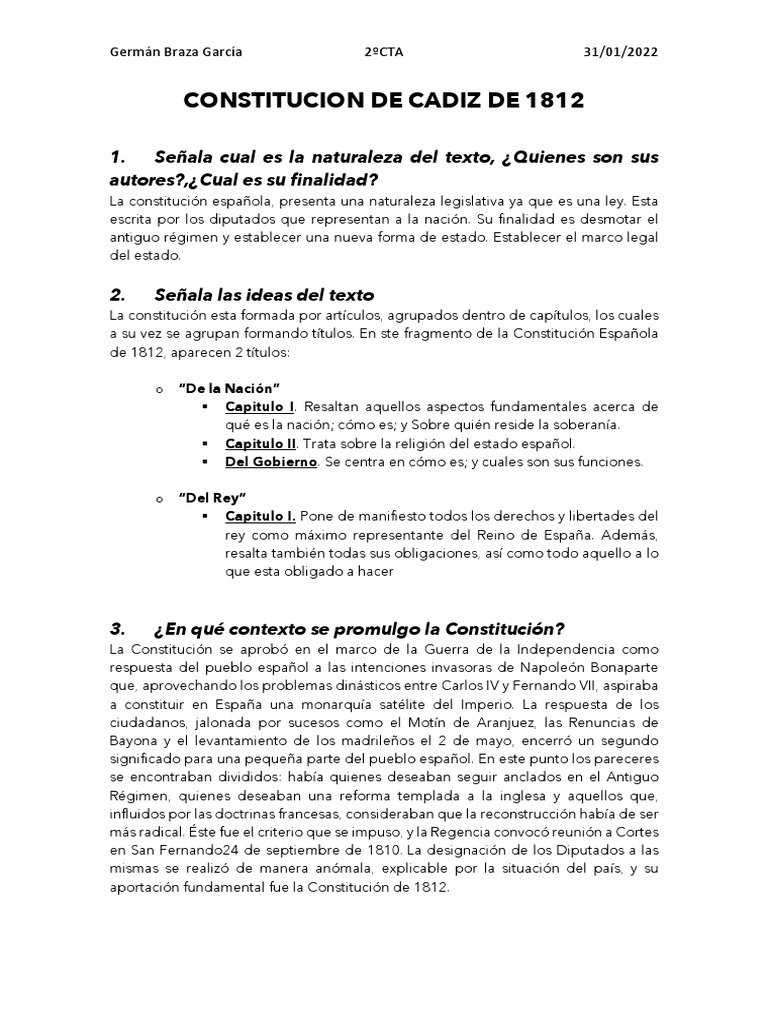 Constitucion de Cadiz de 1812 | PDF | Constitución | España