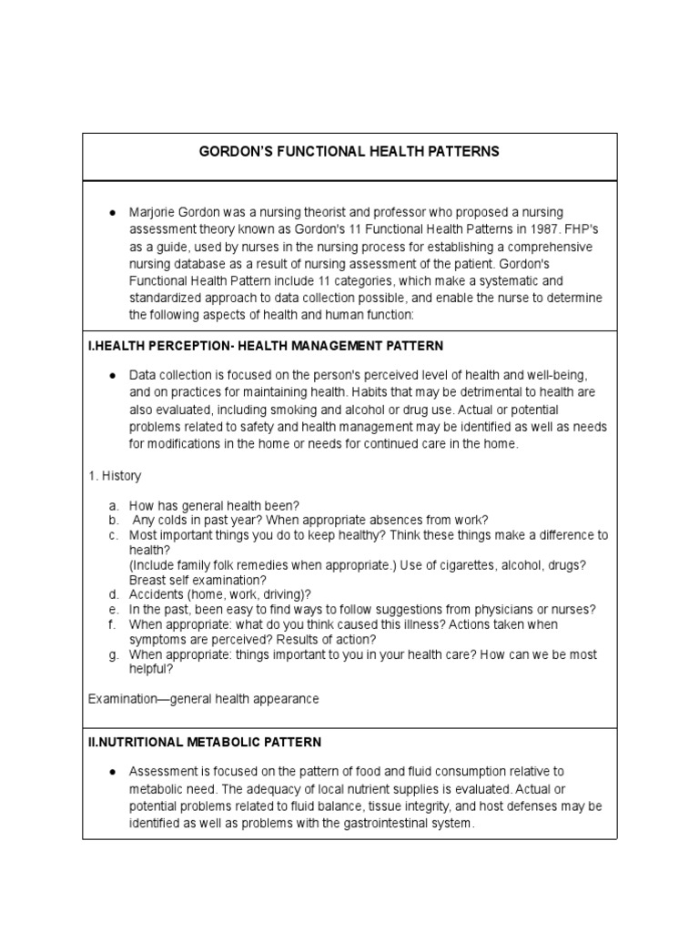 Gordons Functional Health Patterns | PDF | Urinary Incontinence | Sleep