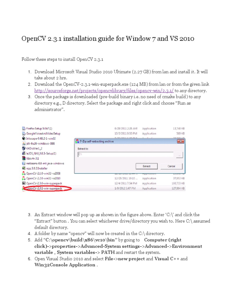 Opencv 2.3.1 Installation Guide For Windows 7 | PDF | Directory (Computing) | Microsoft Visual ...