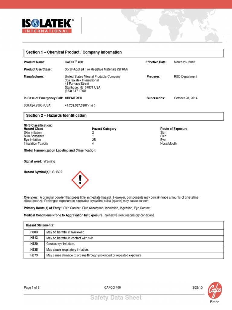 Safety Data Sheet: Section 1 - Chemical Product / Company Information ...