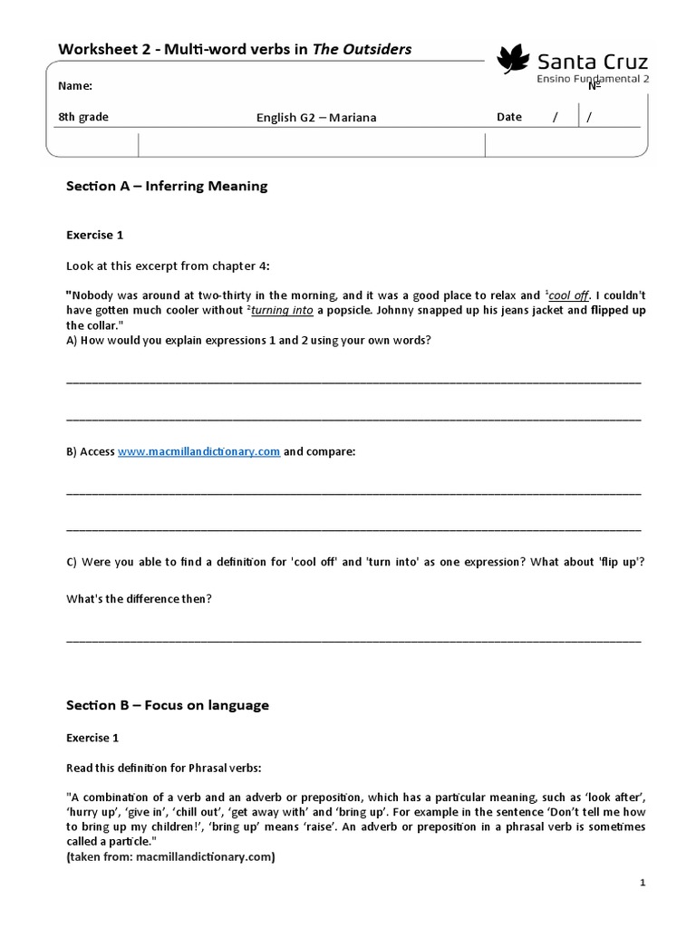 Worksheet 2 - Multi-Word Verbs - Copiar | PDF | Adverb | Preposition ...