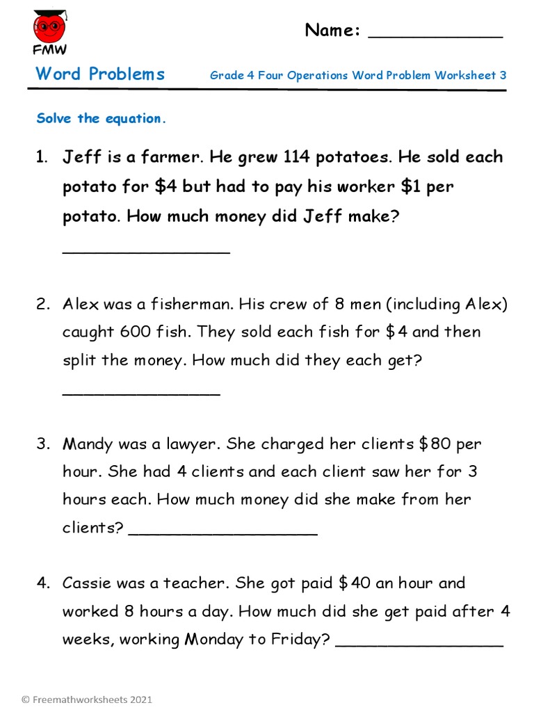 Grade 4 Four Operations Worksheet 3 | PDF