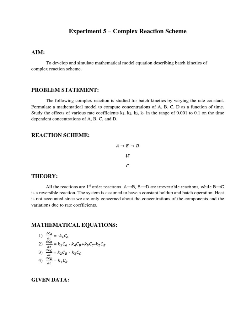 Experiment 5 - Complex Reaction Scheme | PDF | Reaction Rate | Reaction ...