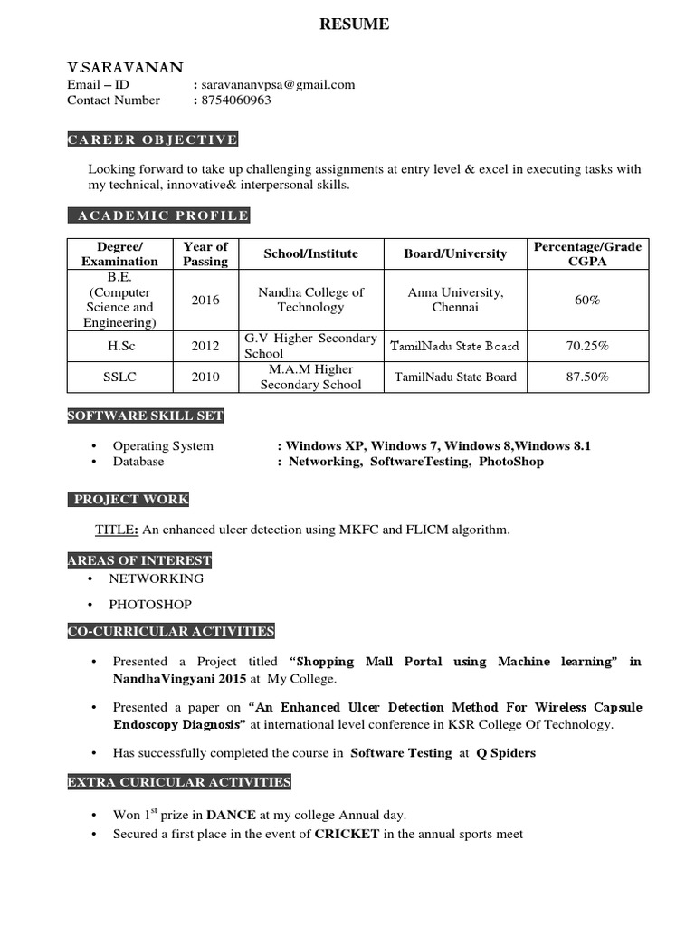 Saravanan Exp Resume | PDF | Tamil Nadu | Computing