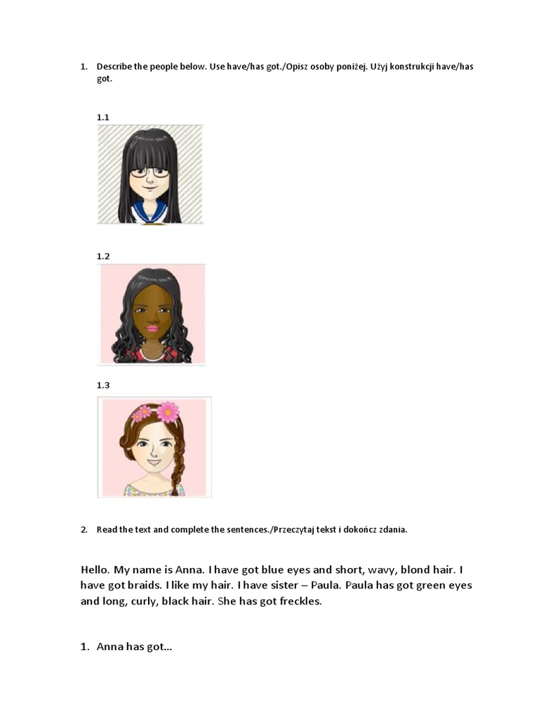 Describe The People Below. Use Have/has Got./opisz Osoby Poniżej. Użyj ...