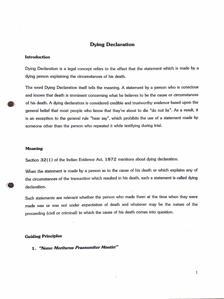 Understanding Dying Declarations in Law | PDF | Evidence (Law) | Justice