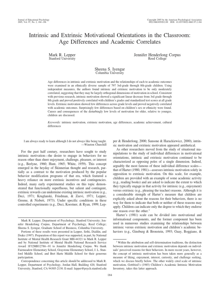 Lepper Corpus Iyengar | PDF | Factor Analysis | Motivation