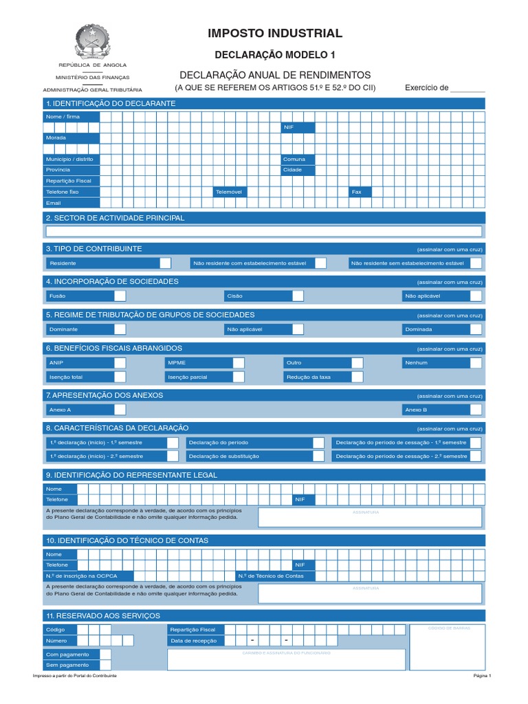 Modelo 1 Imposto Industrial | PDF | Impostos | Dinheiro