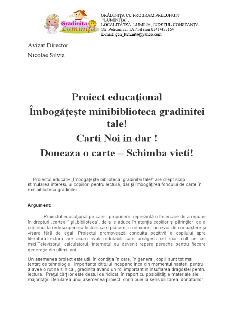 Proiect Educational Doneaza o Carte - Fa o Biblioteca | PDF