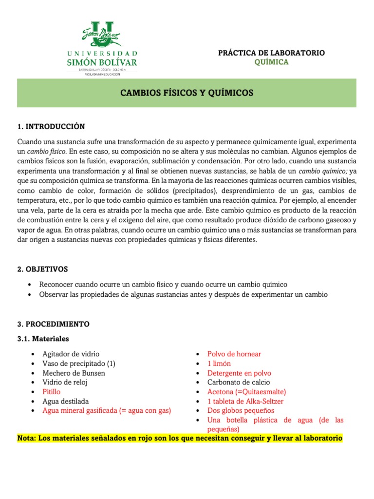 Guia 4. Cambios Físicos y Químicos 5838 | PDF | Agua | Sustancias químicas