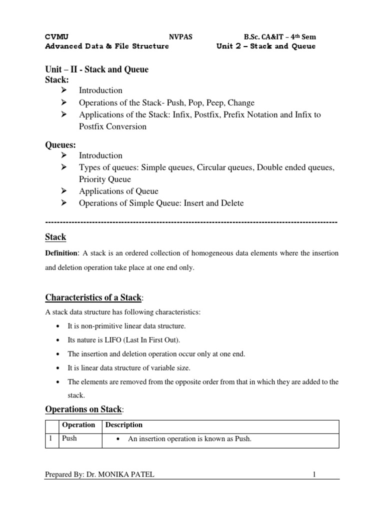 Unit - II - Stack and Queue Stack | PDF | Queue (Abstract Data Type ...