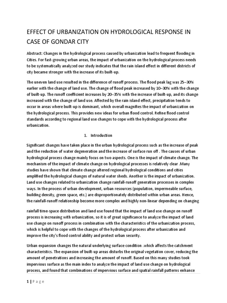 Effect of Urbanization On Hydrological Response in Case of Gondar City ...