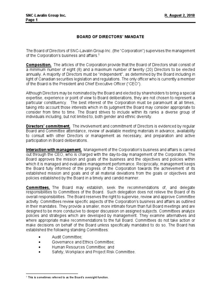 Board Mandate en | PDF | Committee | Regulatory Compliance