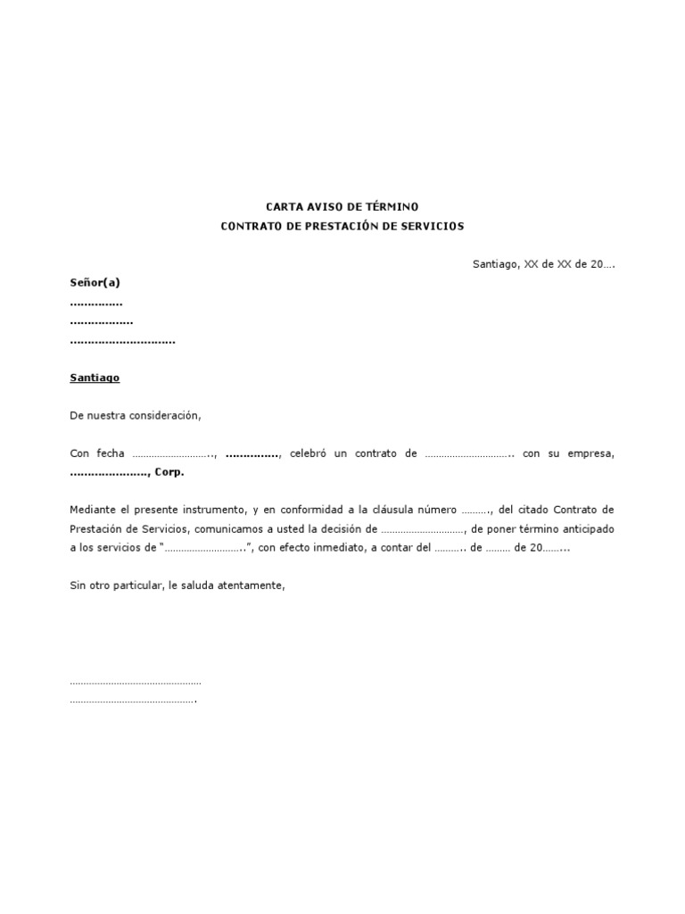 Carta de aviso de término de contrato | PDF | Finanzas y dinero