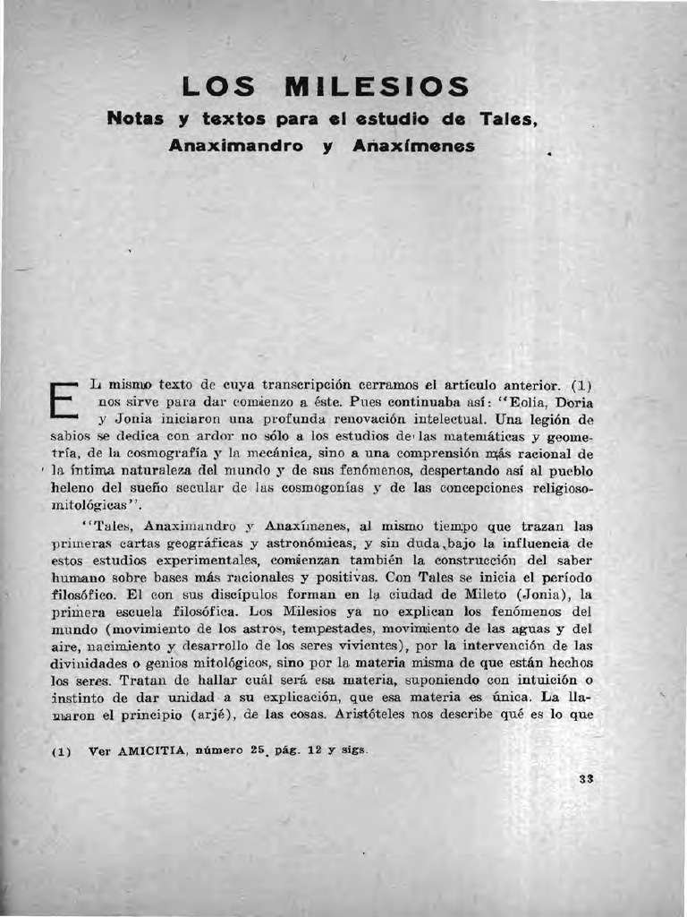 Los Milesios - Anaximandro y Anaximenes | PDF