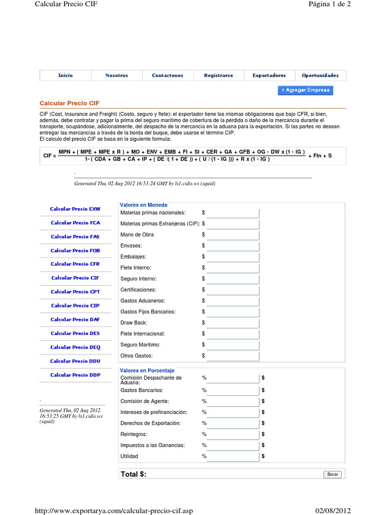 Cálculo Del CIF | PDF | Gestión de la cadena de suministro | Transporte