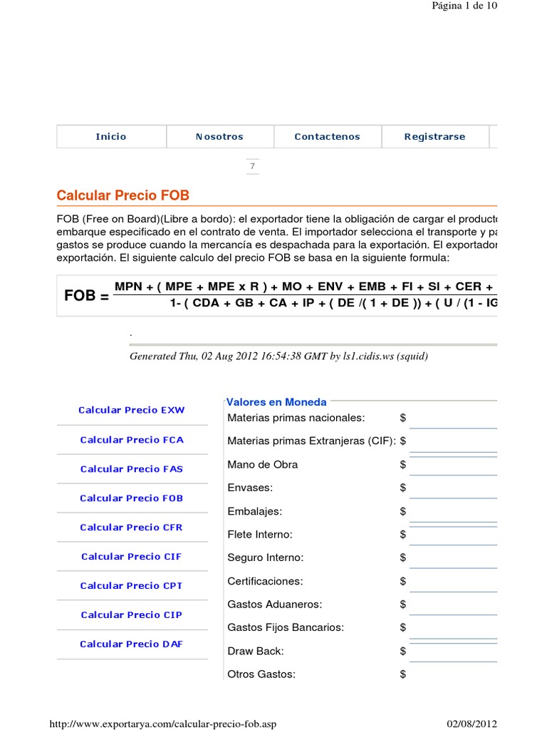 Cómo Calcular el Precio FOB | PDF | aduana | Gestión de la cadena de ...