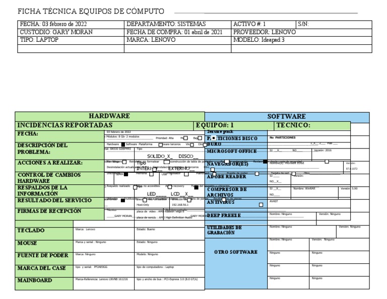 Gary Moran - 1ro A - Arq de Comp - Ficha Tecnica | PDF | Hardware de la ...