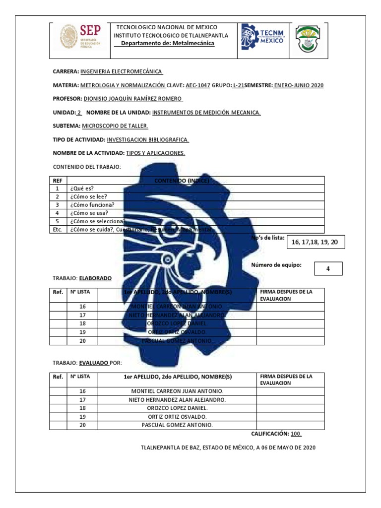 L-21, 4, 18, Unidad 2 Microscopio de Taller. | PDF | Óptica | Medición