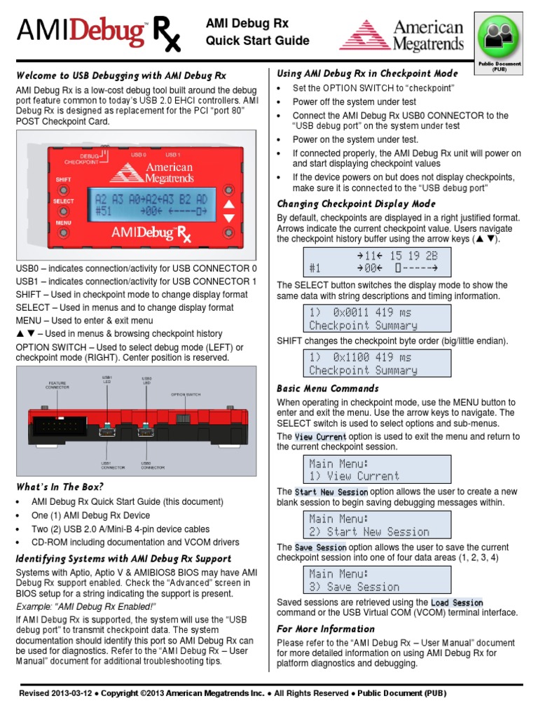 AMI Debug RX Quick Start Guide | PDF | Menu (Computing) | Usb