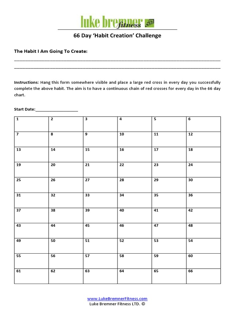 66 Day Habit Creation' Challenge: The Habit I Am Going To Create | PDF