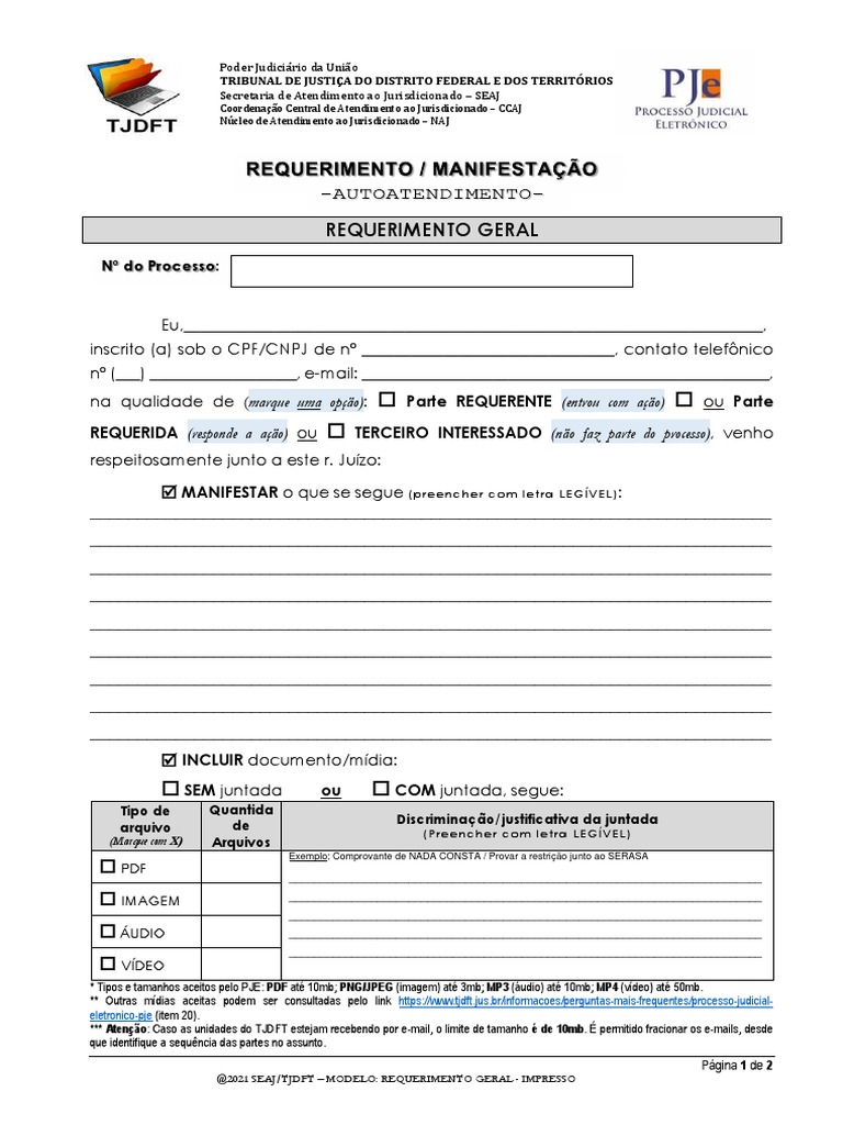 FORMULÁRIO - Requerimento - GERAL - Impresso | PDF