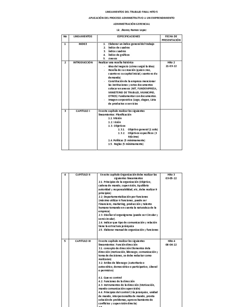 Lineamientos Del Trabajo Final Hito 5 | PDF | Liderazgo | Business