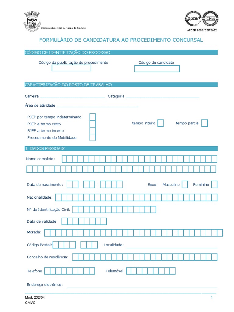 Mod 232 08 Formulario Candidatura | PDF | Ensino médio