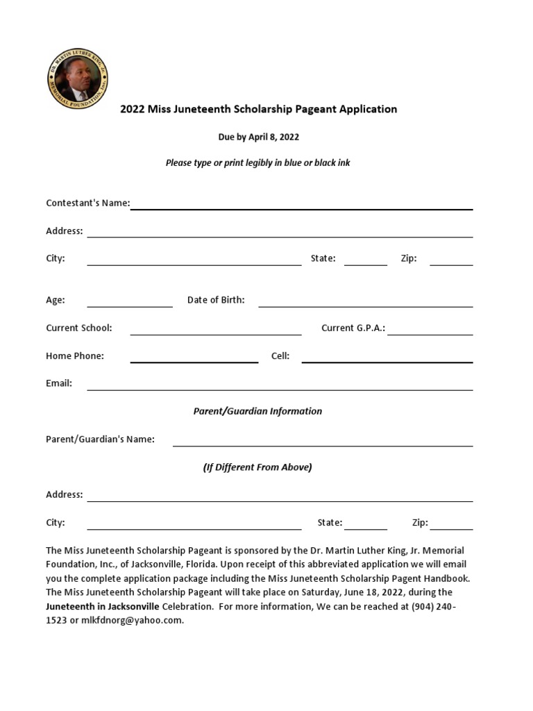 Miss Juneteeenth Pageant Application | PDF