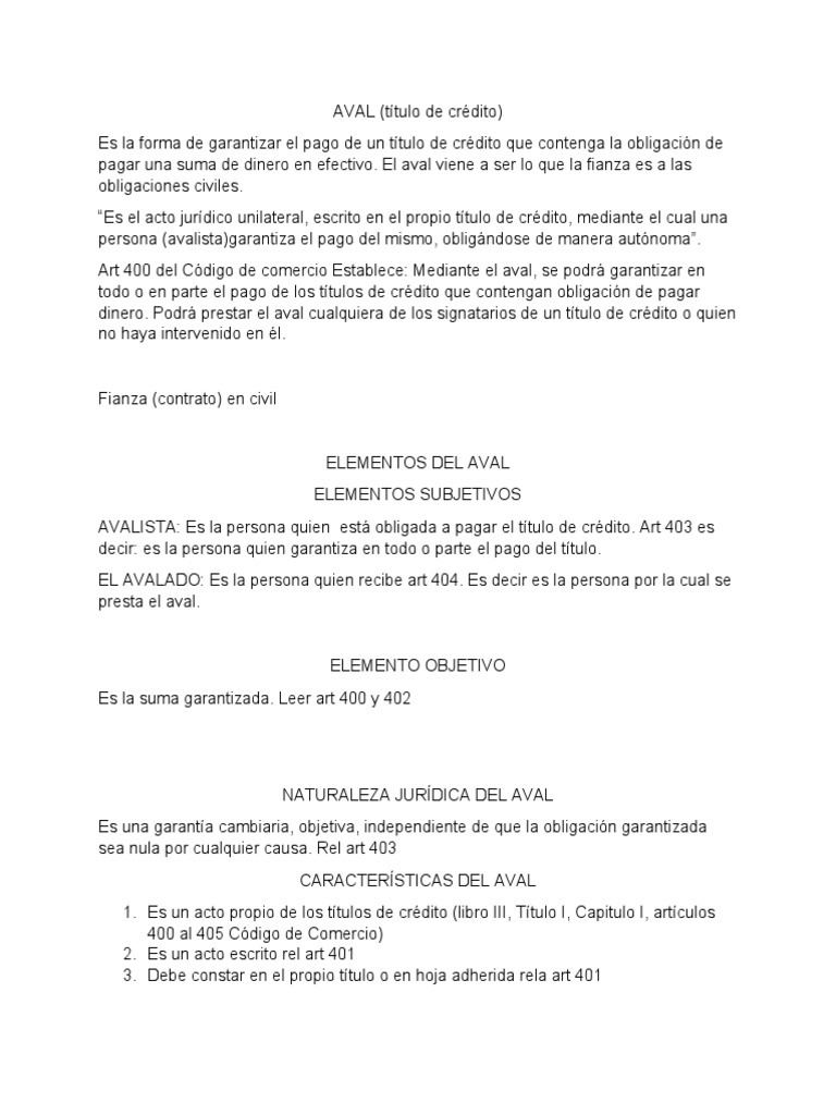AVAL | PDF | Instrumento negociable | Derecho civil (sistema legal)