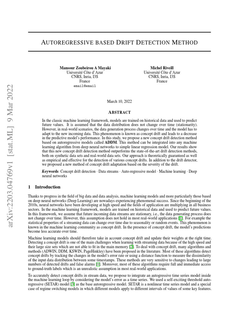 Autoregressive Based Drift Detection Method | PDF | Ordinary Least Squares | Machine Learning