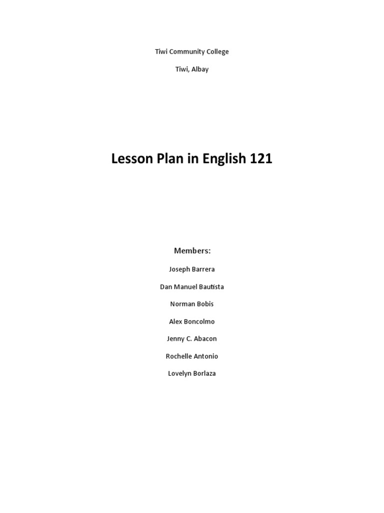 Lesson Plan For 121 | PDF