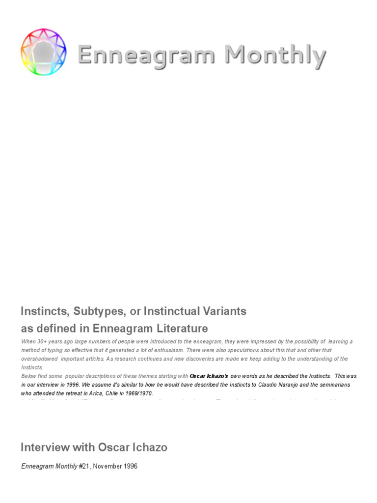 Instincts, Subtypes, or Instinctual Variants As Defined in Enneagram ...