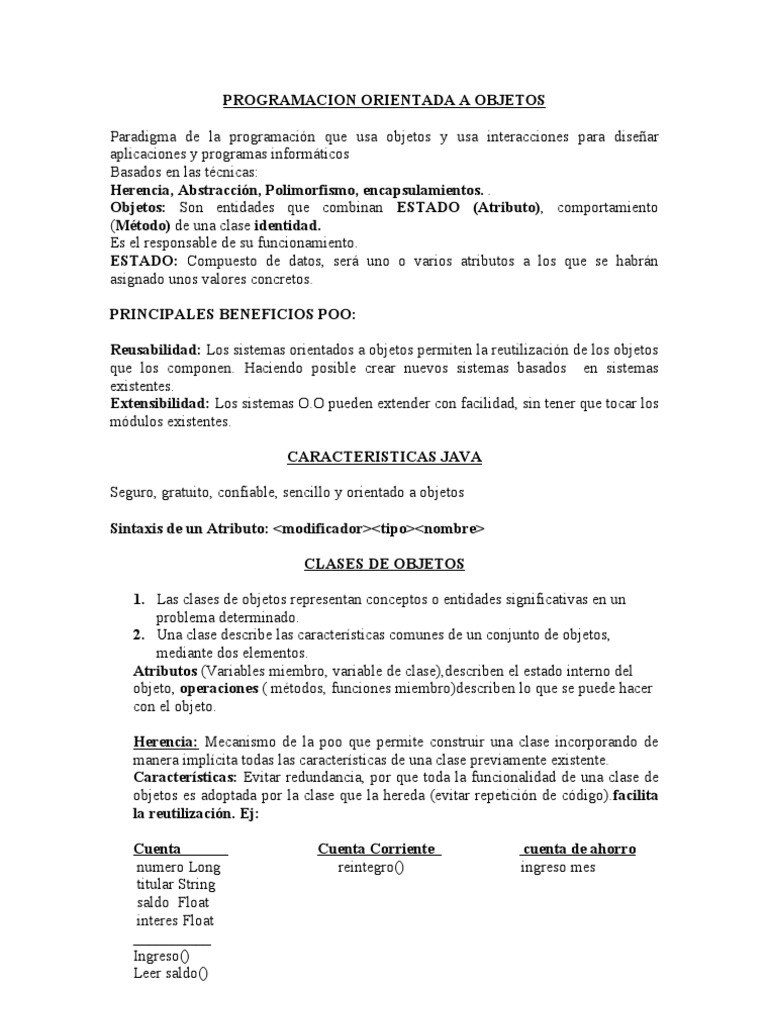 Programacion Orientada A Objetos (Resumen) | PDF | Objeto (informática) | Programación orientada ...
