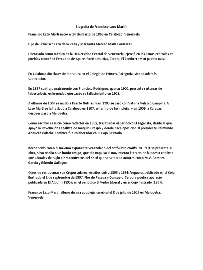 Biografía de Francisco Lazo Martí, poeta y periodista venezolano ...