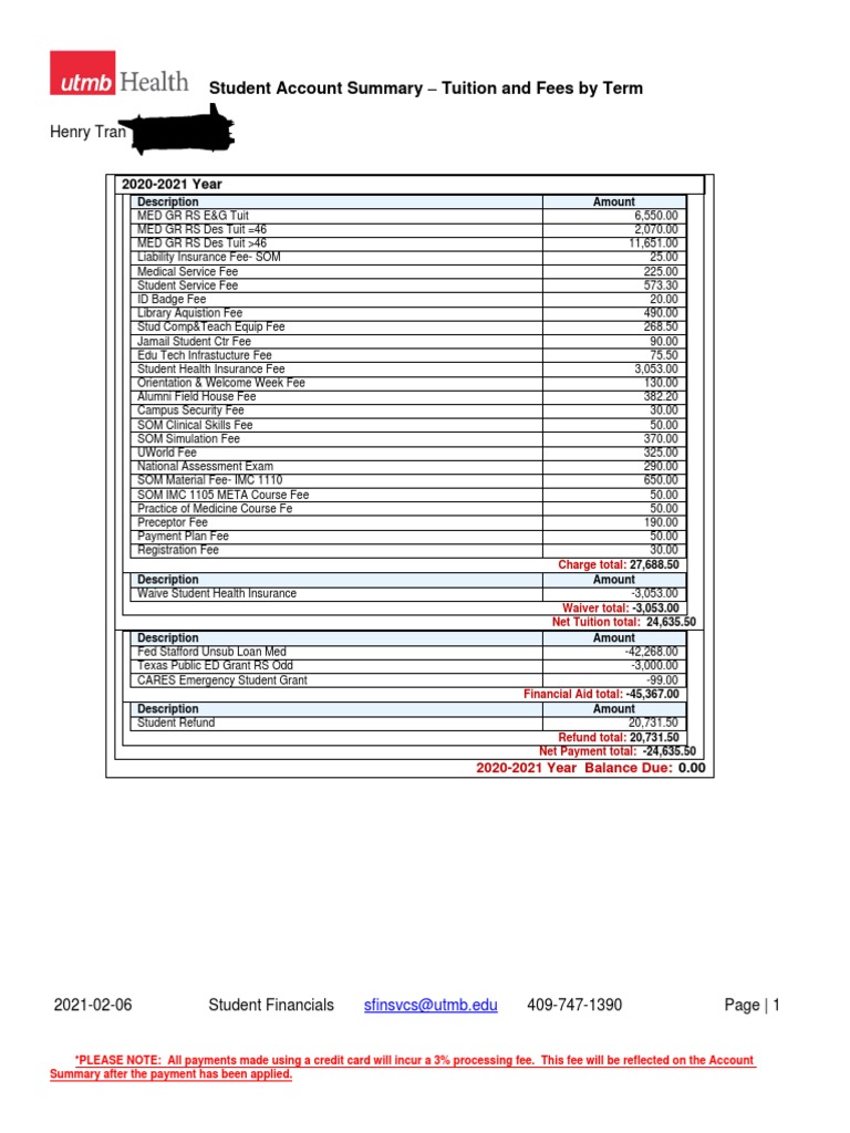 Student Account Summary | PDF | Fee | Service Industries
