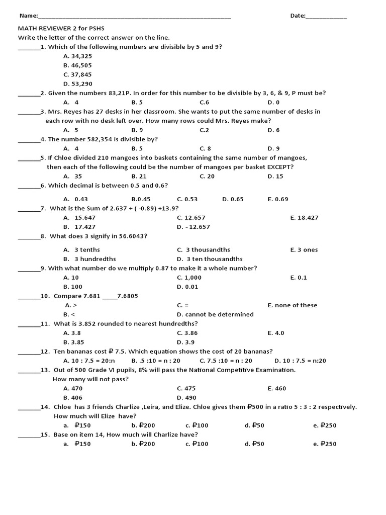 Math Reviewer 2 | PDF | Mathematics | Arithmetic